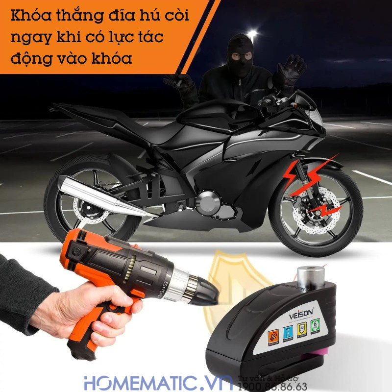 Khóa đĩa xe máy có còi hú 2 chế độ Veison DX19V2